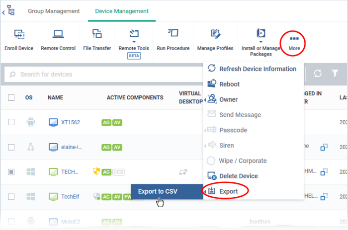 Generate Device List Report, Endpoint security, Endpoint Manager